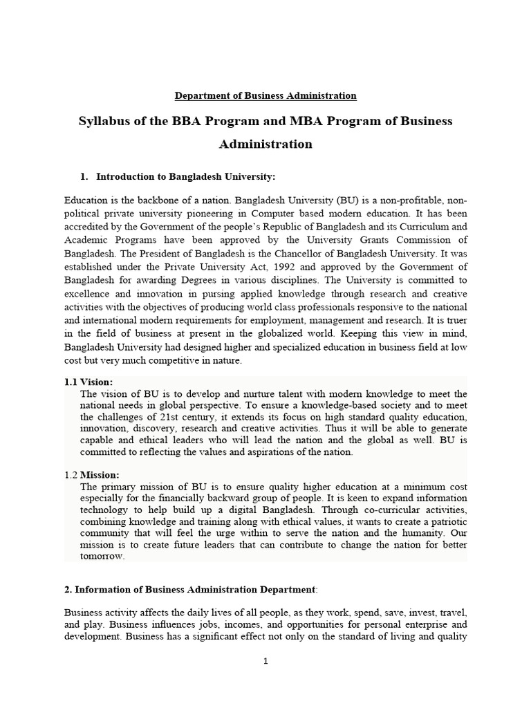 Syllabus of The BBA Program and MBA Program of Business | PDF | Matrix ...