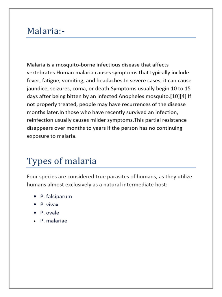 Bio project XII 2 | PDF | Malaria | Plasmodium Falciparum