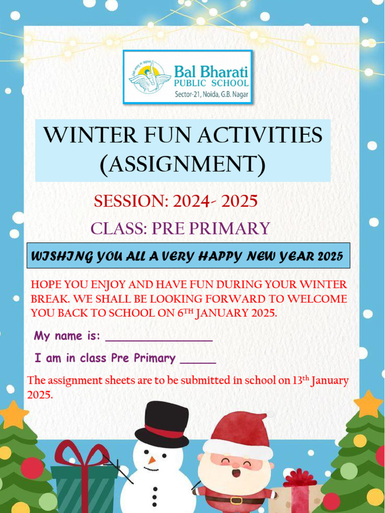 PP WINTER HOLIDAYS HOMEWORK 2024-25 | PDF