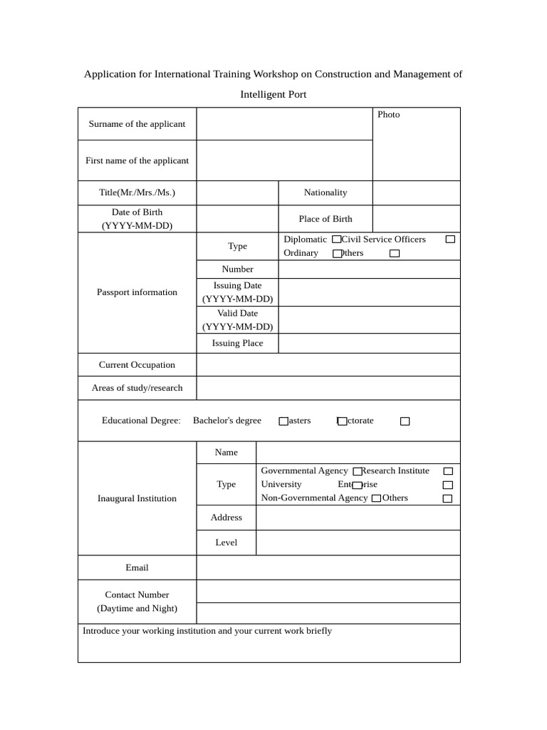 International Training Workshop Application | PDF