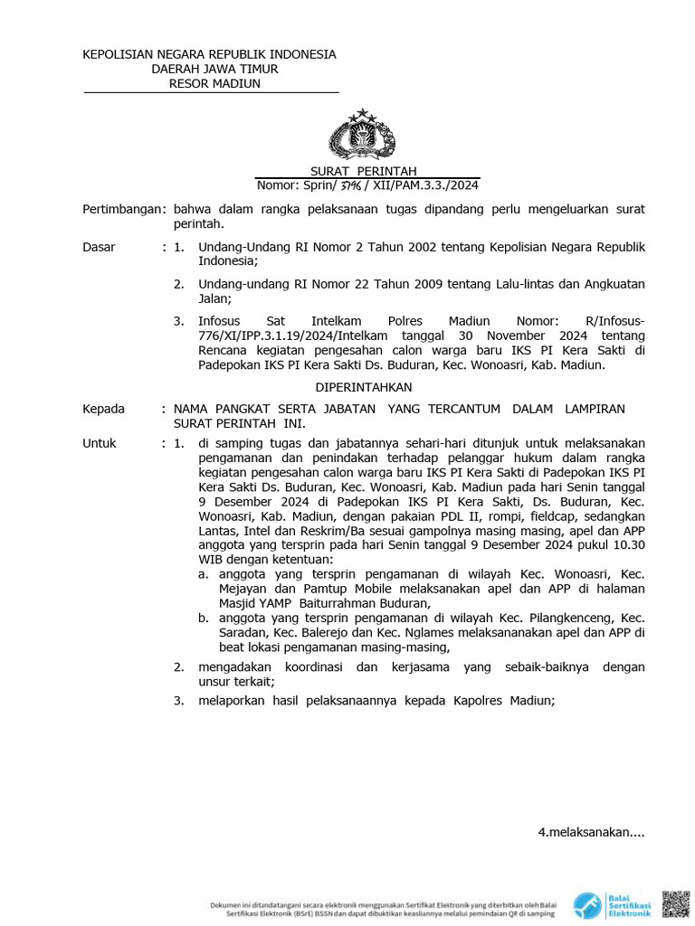 Contoh Sprin Pam Pada Format Standar | PDF