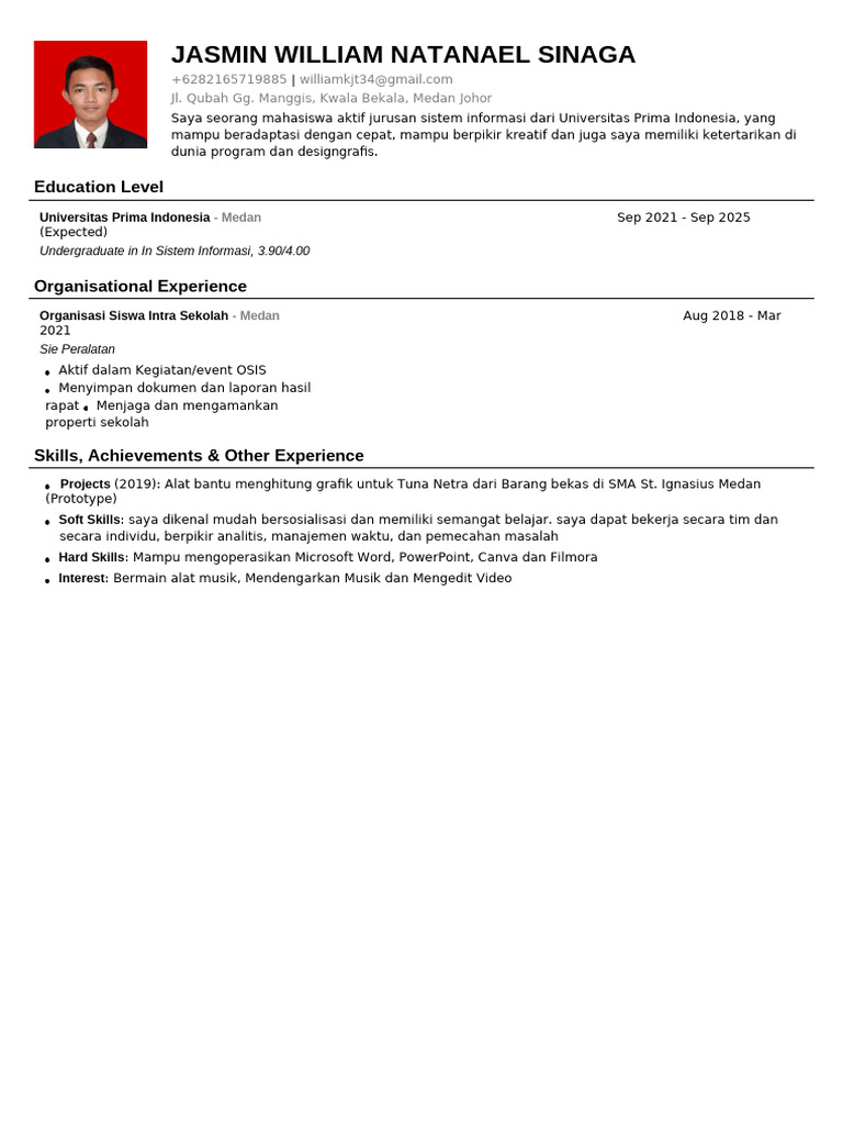 Jasmin William Natanael Sinaga-Resume | PDF