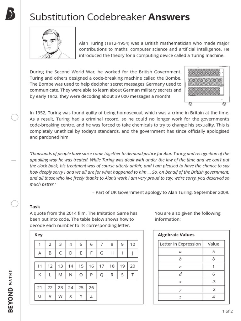 KS3 Maths Codebreaker Activity | PDF | Alan Turing | Computing