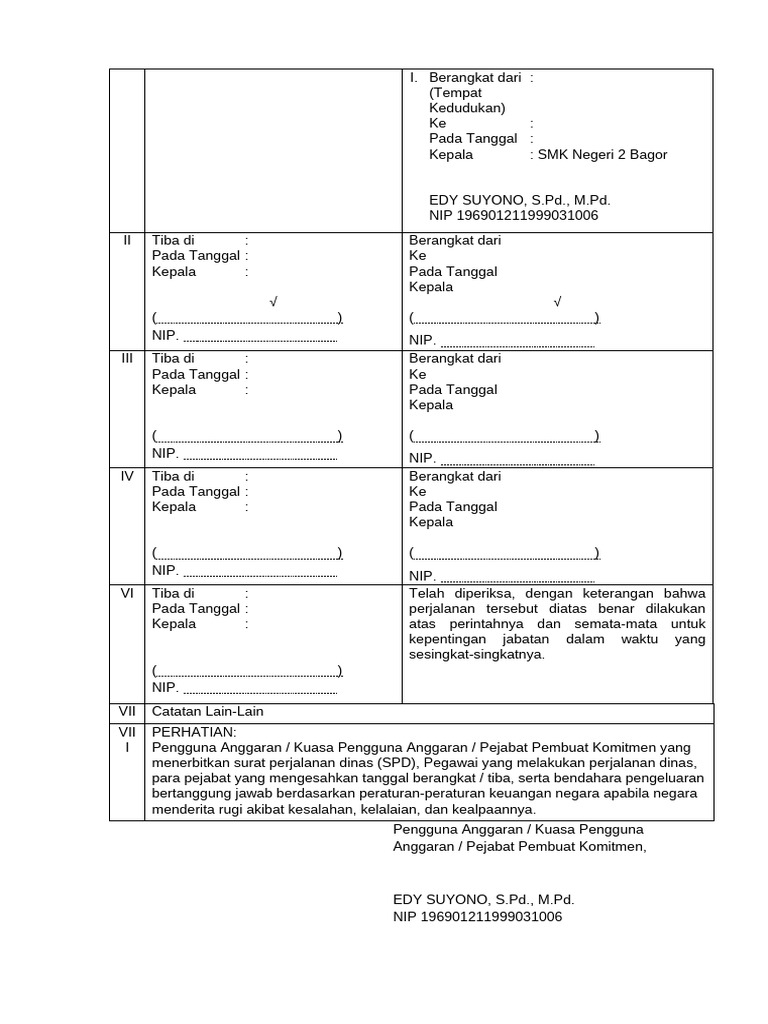 Contoh Kolom Tanda Tangan SPPD | PDF
