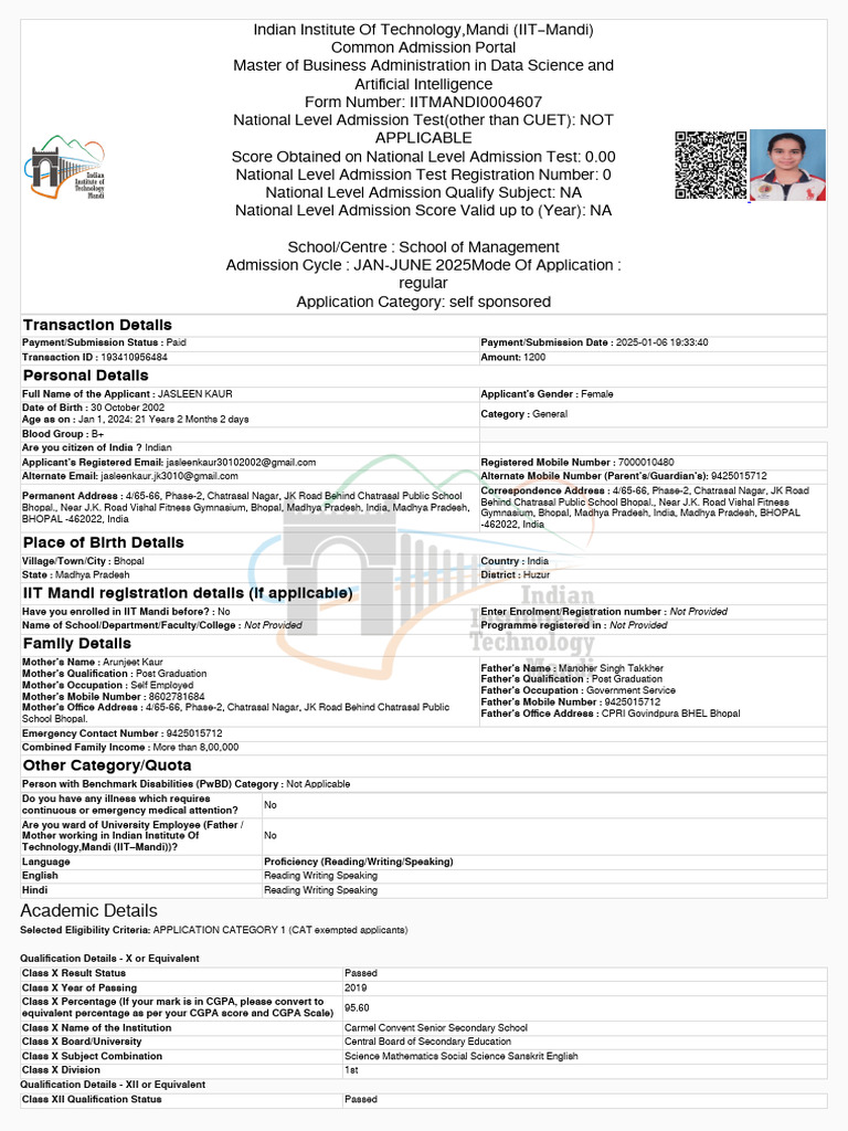 IIT Mandi MBA Admission Details | PDF | Academic Degree | Educational Stages