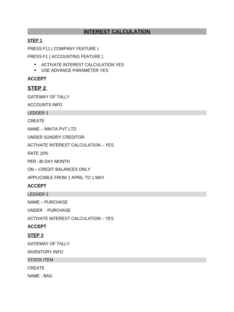 Interest Calculation in Tally Steps | PDF