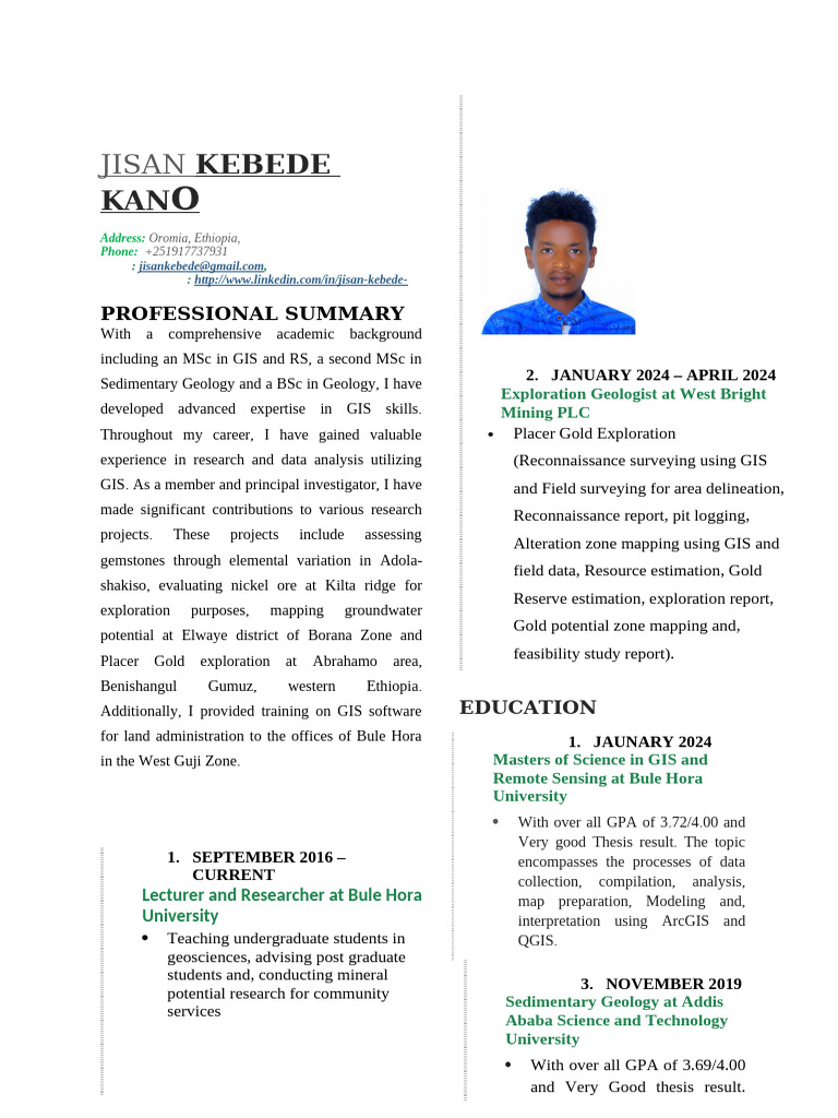 JISAN KEBEDE KANO CV | PDF | Geology | Geographic Information System