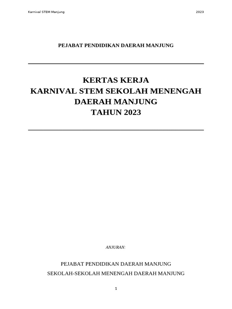 Kertas Kerja Karnival Stem Daerah Manjung 2023 | PDF
