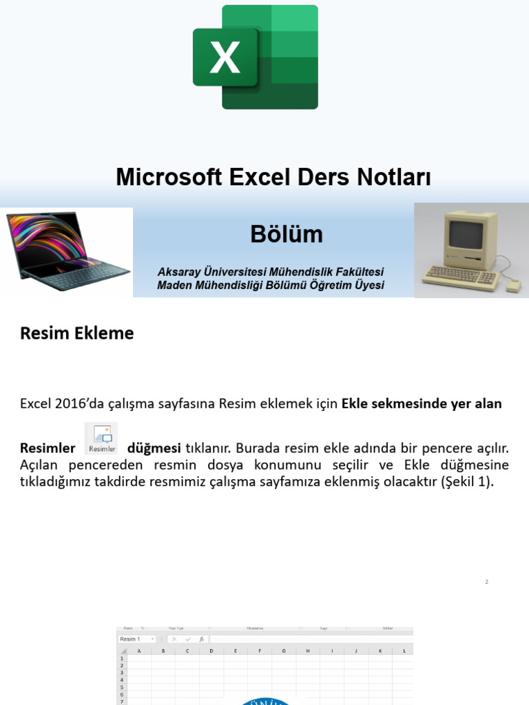 YZM 105 TBB Dersi 14 Hafta Ders Notu Microsoft Excel 2 Bolum | PDF