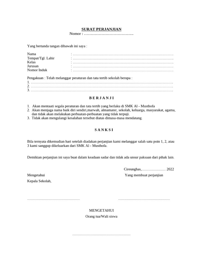 4 7 Surat Perjanjian Siswa | PDF