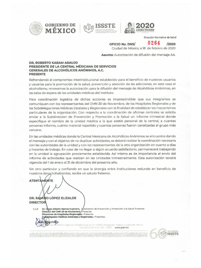 Carta_conv ISSSTE 2020 | PDF