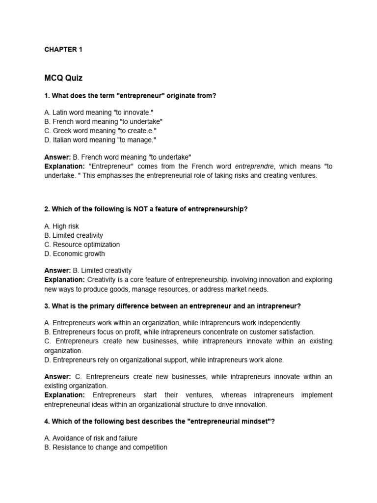 Chapter 1 Quiz | PDF | Entrepreneurship | Innovation