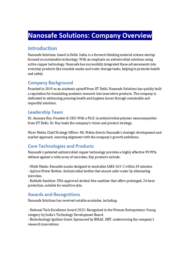 Nanosafe Solutions: Antimicrobial Innovations | PDF