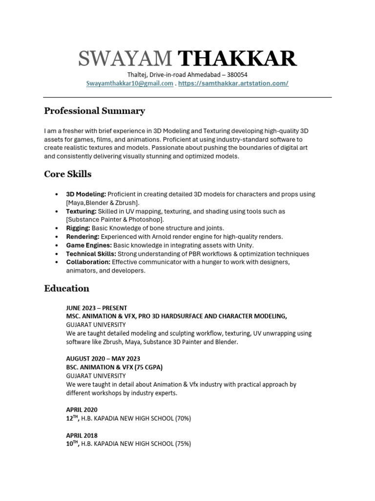 SWAYAM THAKKAR CV Updated | PDF | 3 D Computer Graphics | Blender ...