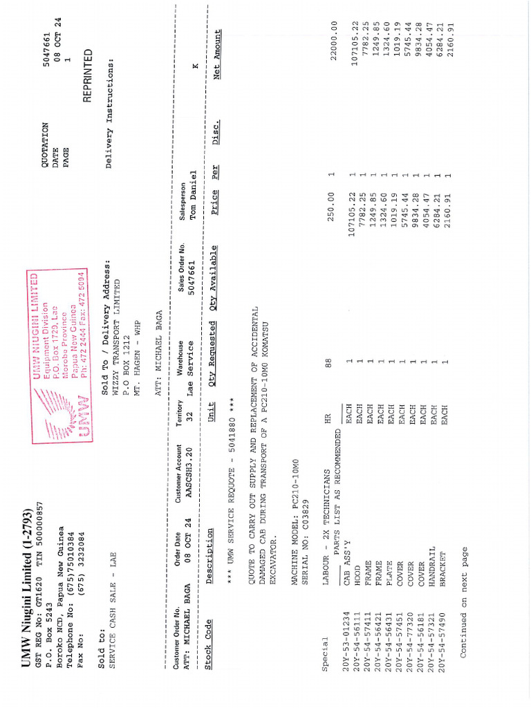 Quote 5047661 - Wizzy Transport | PDF