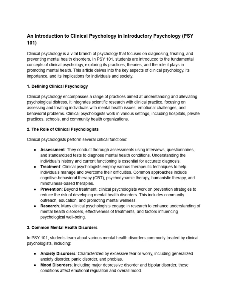 Introduction To Clinical Psychology 1 | PDF | Clinical Psychology | Mental Disorder