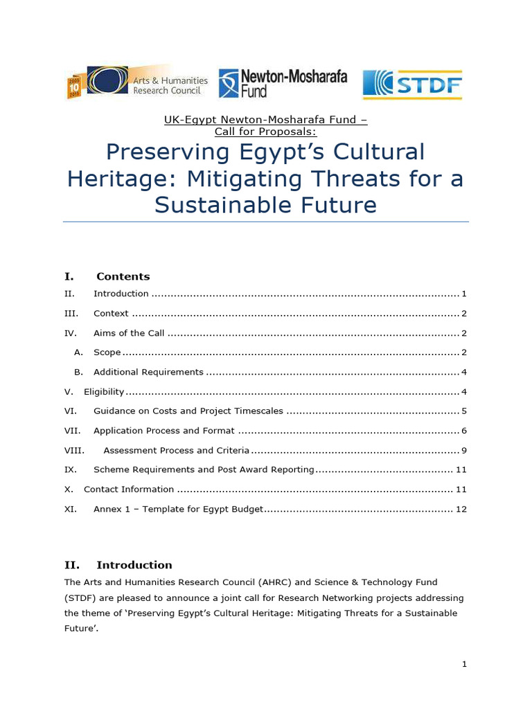 Ahrc STDF Call Guidance v4 | PDF | Cultural Heritage | Egypt