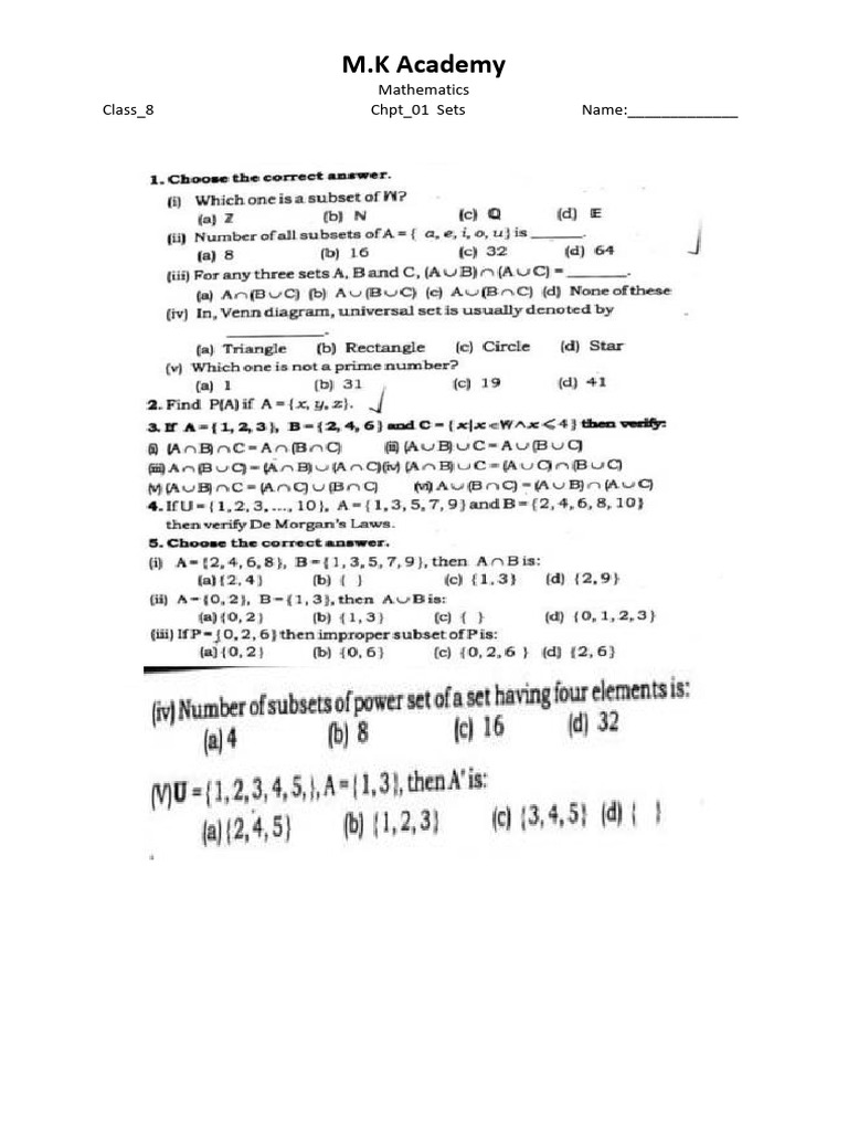 Math Class 8-Set | PDF