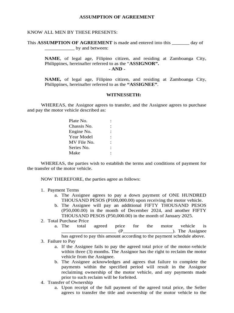 Assumption of Agreement | PDF | Assignment (Law) | Property Law