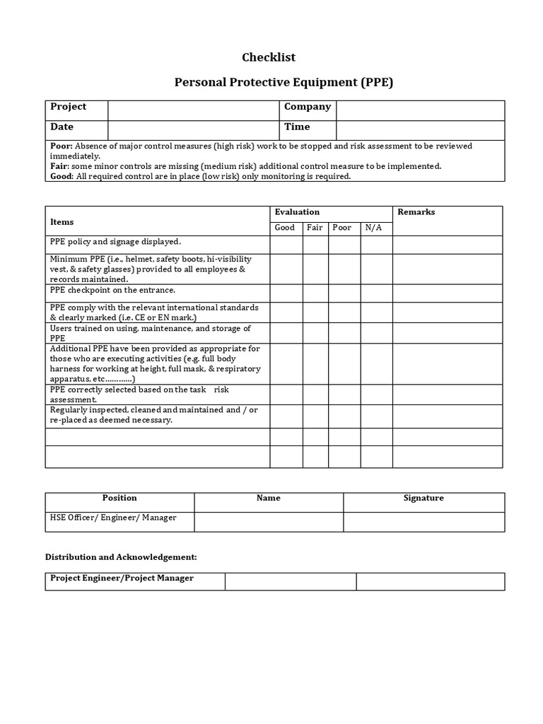 PPE Checklist for Workplace Safety | PDF