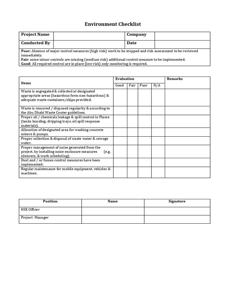 Environment Checklist | PDF