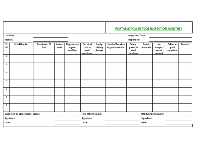 Portable Power Tools Inspection Checklist | PDF