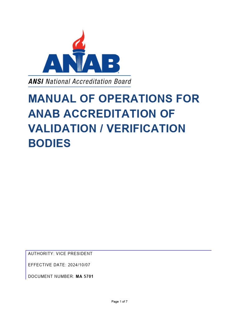 MA 5701 Manual of Operations For ANAB Accreditation of Validation - Verification Bodies-33099-2 ...