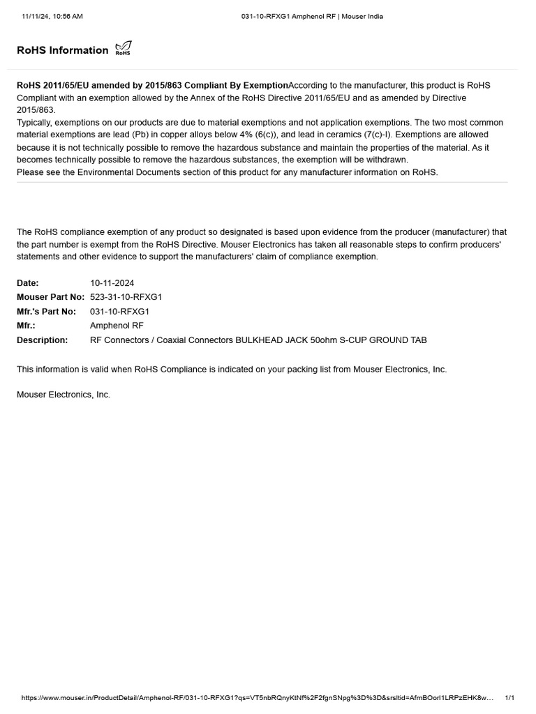 6-4003-00 Rohs | PDF