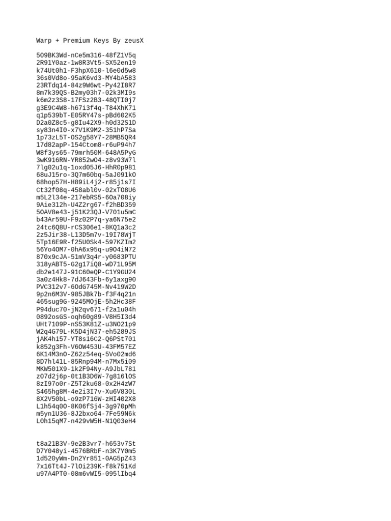 Warp + Premium Keys by ZeusX-1 (1) | PDF