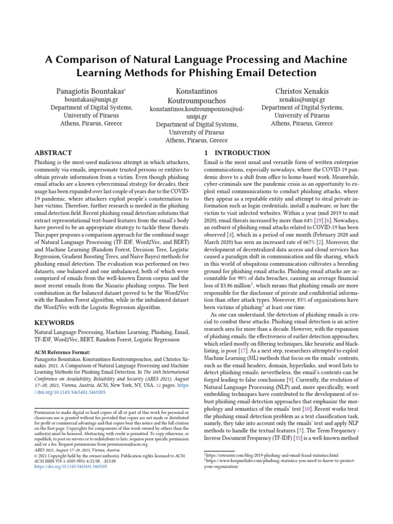 127 - A Comparison of Natural Language Processing and Machine Learning Methods For Phishing ...