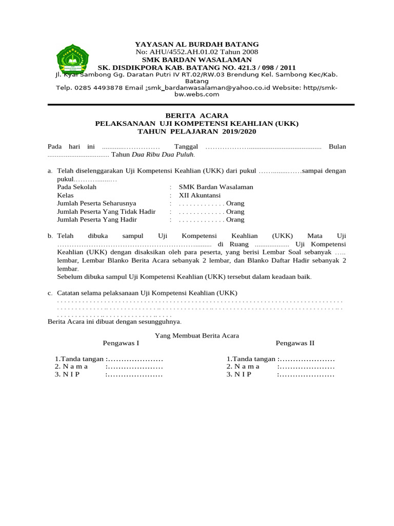 Berita Acara Try Out 2020 | PDF