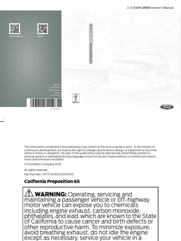 2018 Ford Explorer Owners Manual Version 4 Om en US 05 2018 | PDF ...