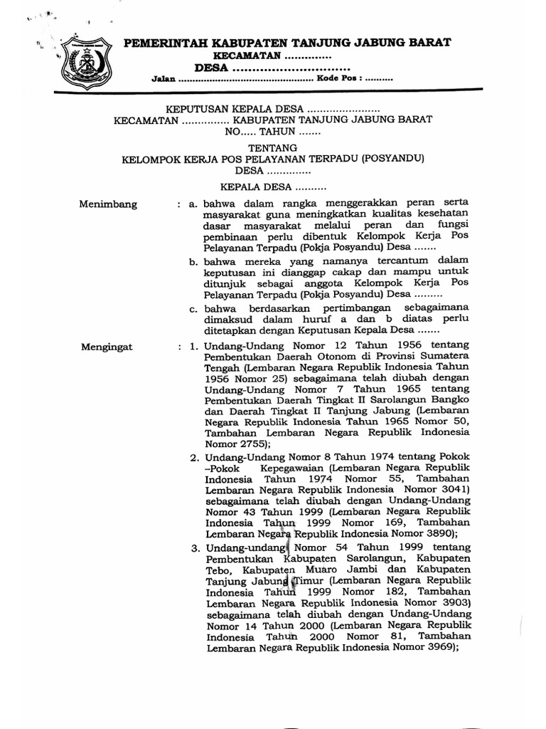 Contoh SK Pokja Posyandu Desa Kel | PDF