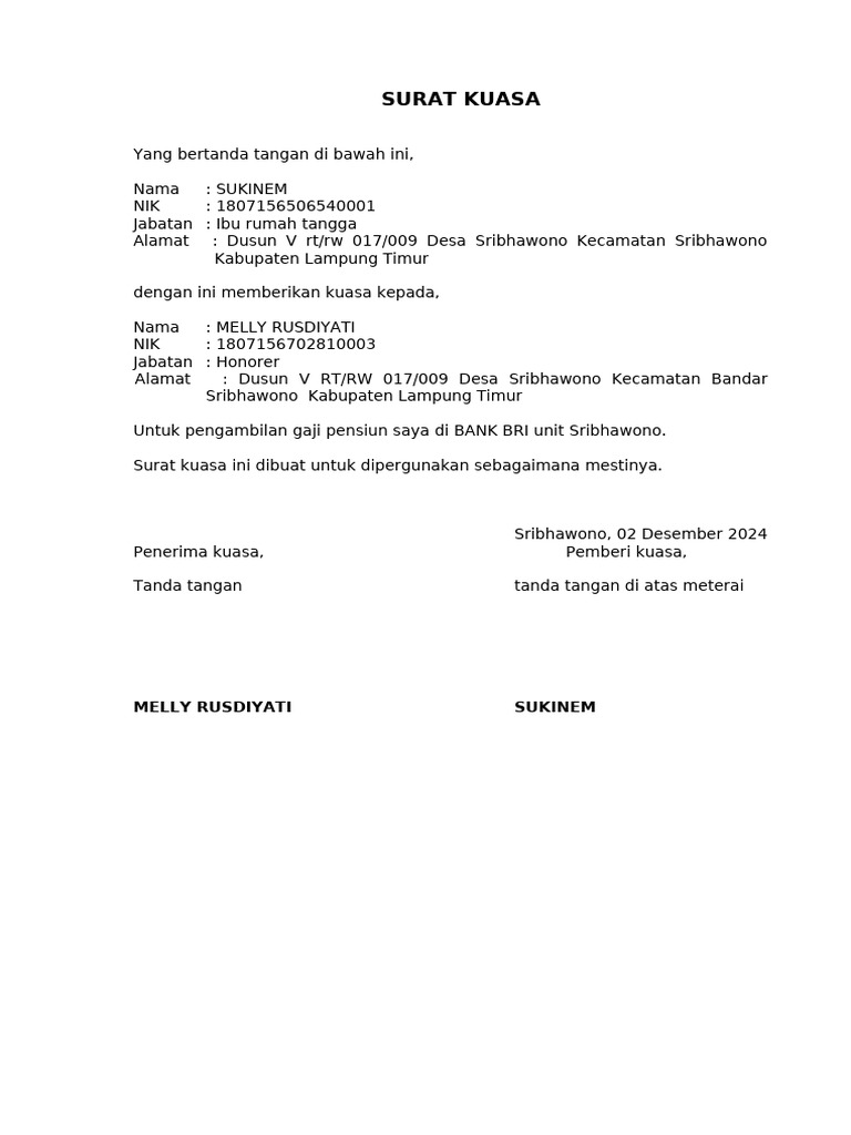 Format Surat Kuasa Biasa | PDF