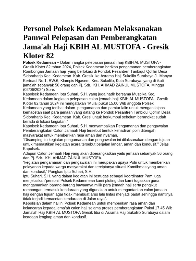 Personel Polsek Kedamean Melaksanakan Pamwal Pelepasan dan ...