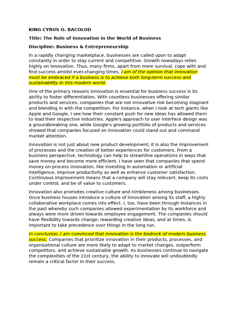 BUSINESS & ENTREP | PDF | Innovation | Disciplines