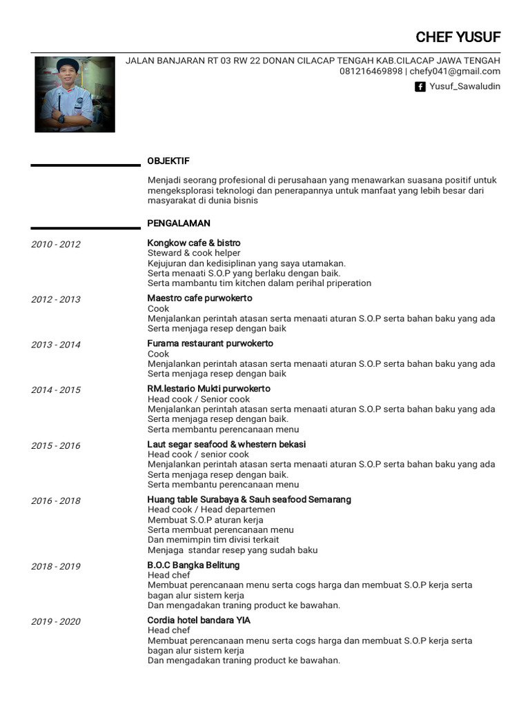 CV Chef Yusuf New 2 | PDF