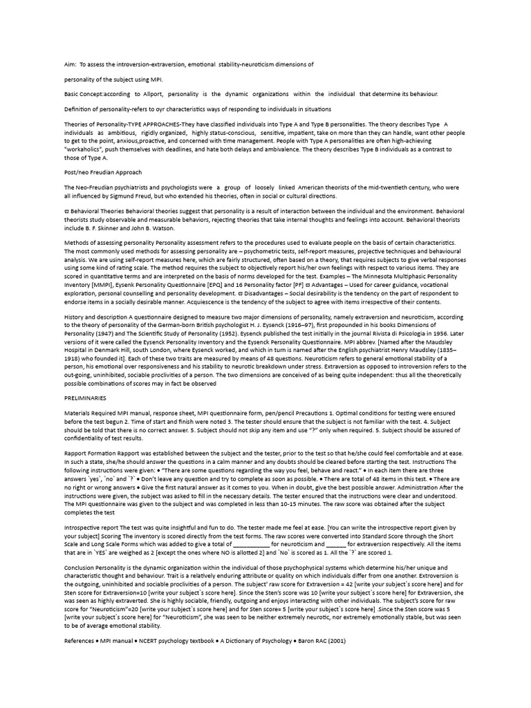 MPI (1) | PDF | Personality Psychology | Extraversion And Introversion