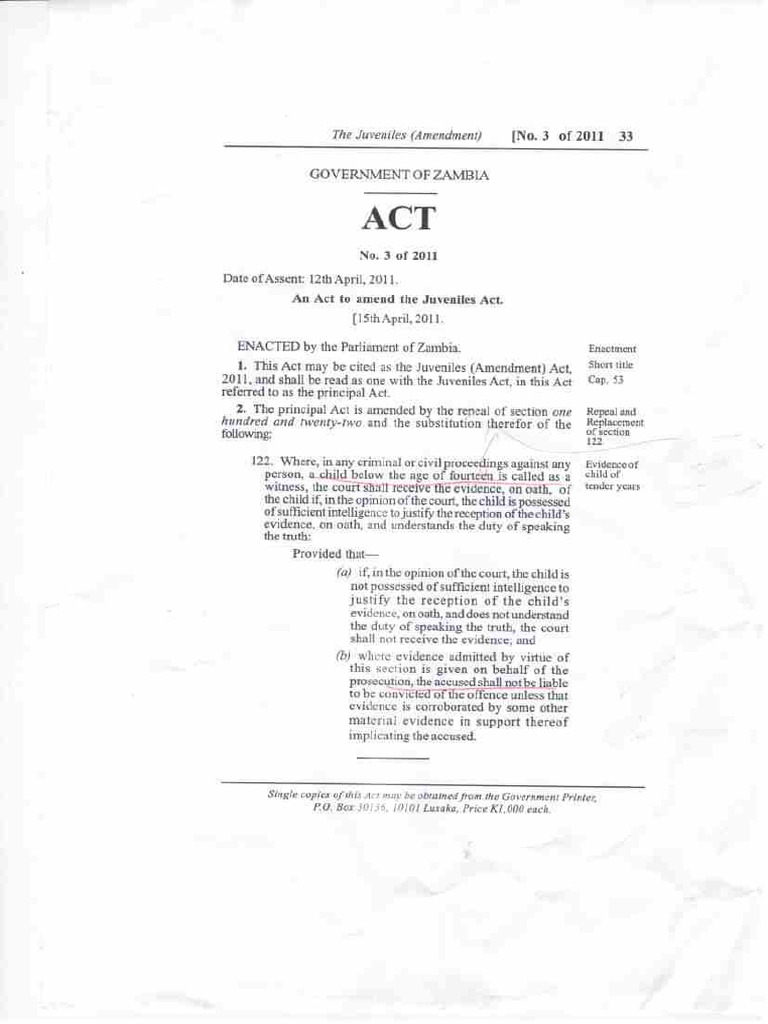 Act No. 3 of 2011 - An Act To Amend The Juveniles Act | PDF