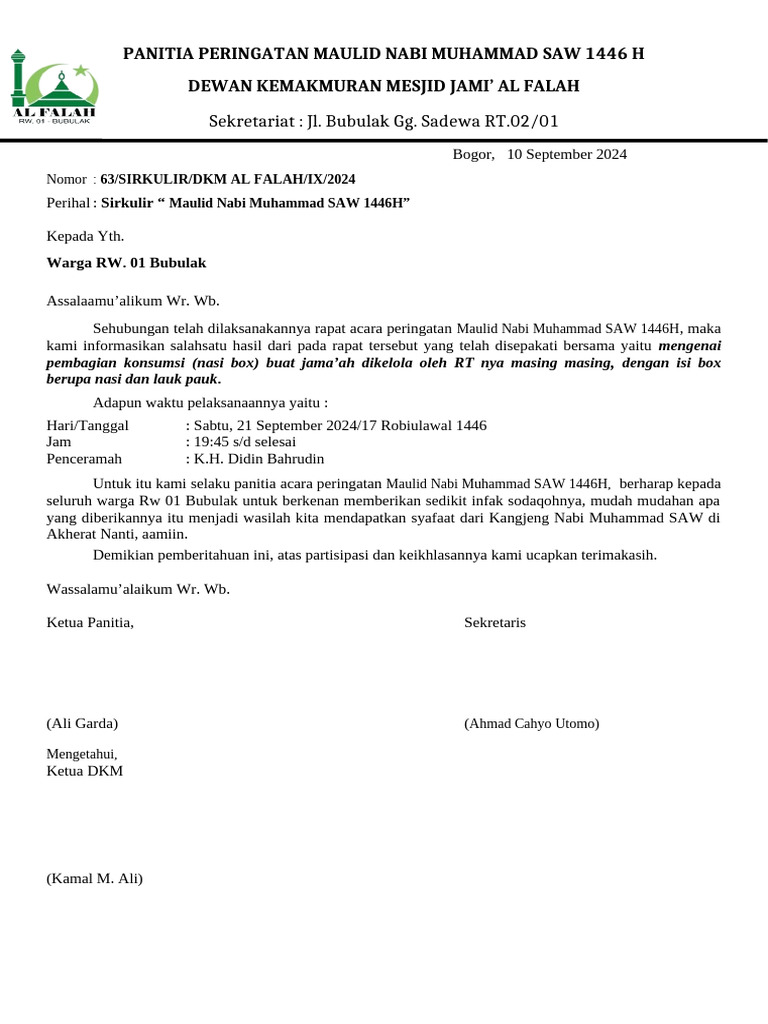 Surat Sirkulir Maulid | PDF