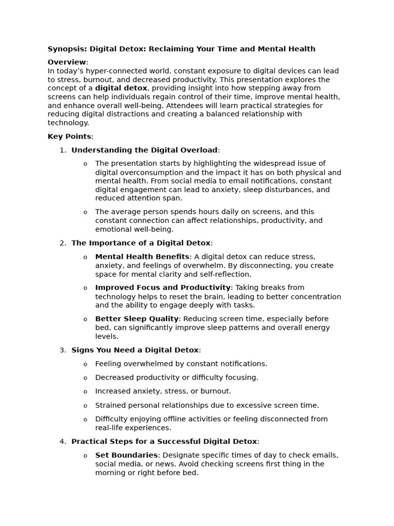 Syn -Digital Detox | PDF | Mental Health | Occupational Burnout