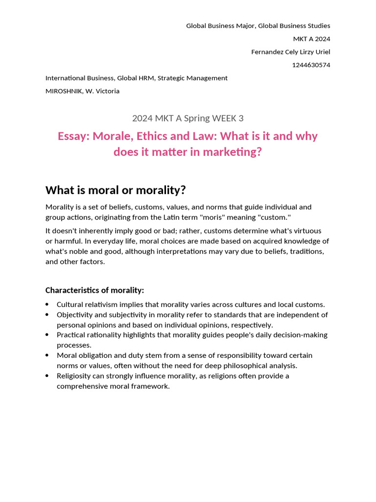 Class Notes MKT | PDF | Morality | Liberal Arts Education