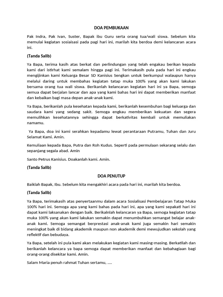 Doa Pembukaan dan Penutup Kegiatan Katolik | PDF