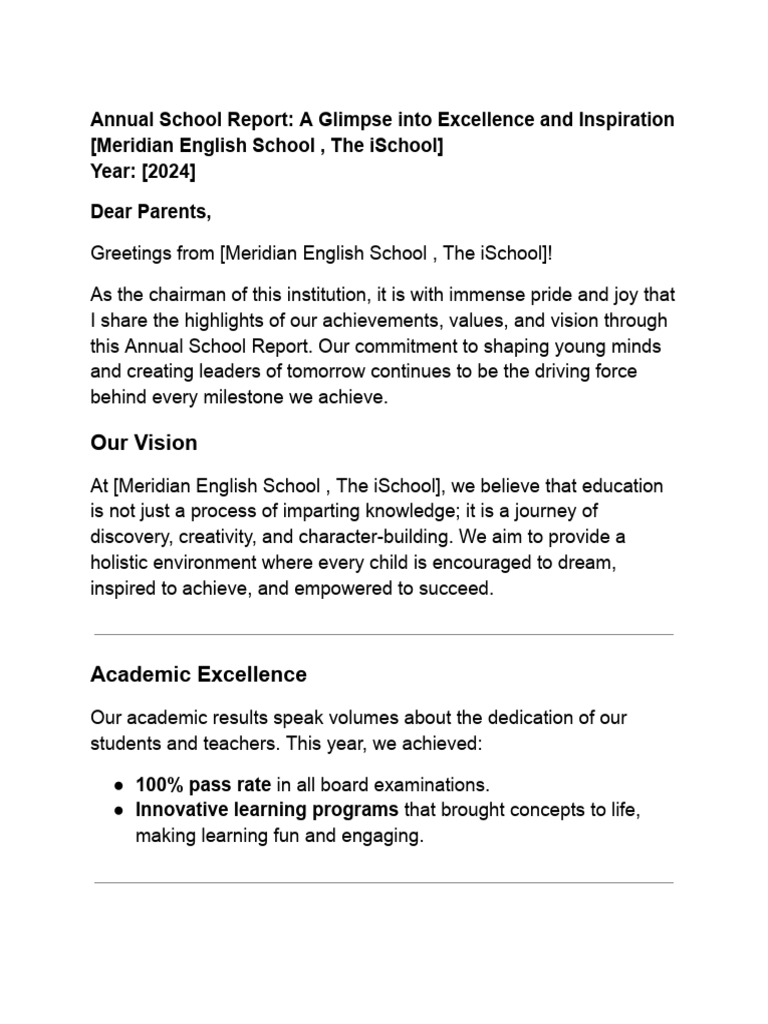Annual School Report - A Glimpse Into Excellence and Inspiration | PDF ...