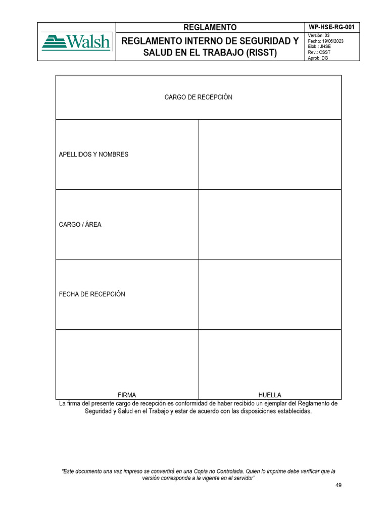 Reglamento Interno de Seguridad y Salud en el Trabajo-RISST 2023_vs04-49 | PDF
