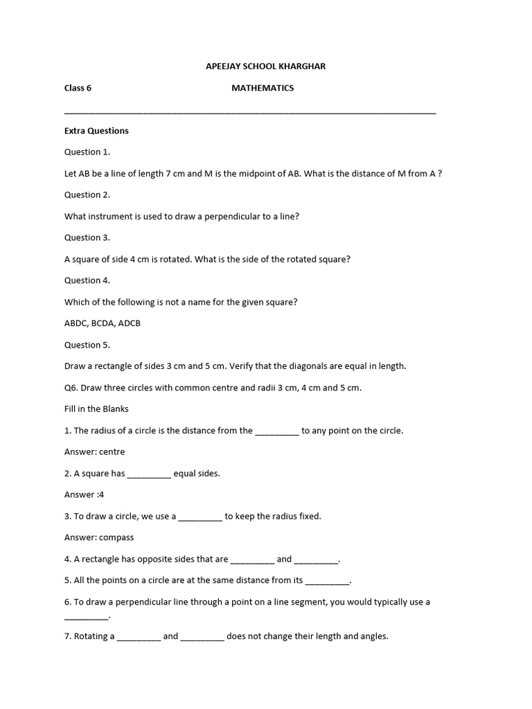 Class 6 Construction Worksheet Answers | PDF