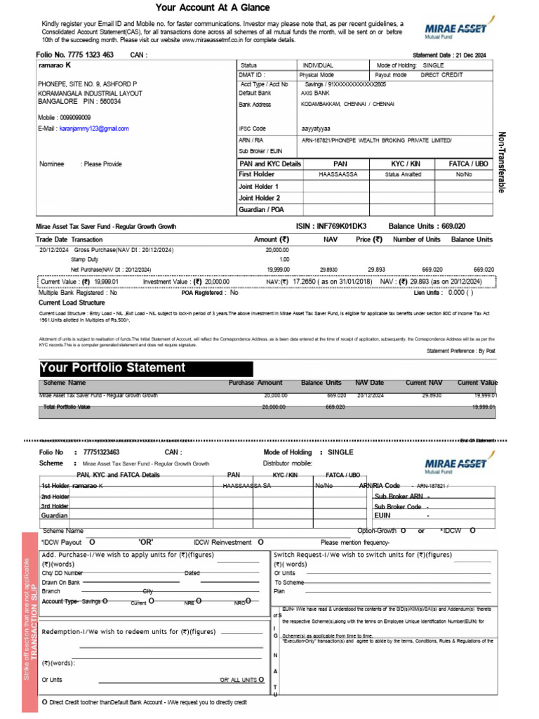 Dorabot - Io - 1737004966 - MIRAE ASSET | PDF | Taxes | Mutual Funds