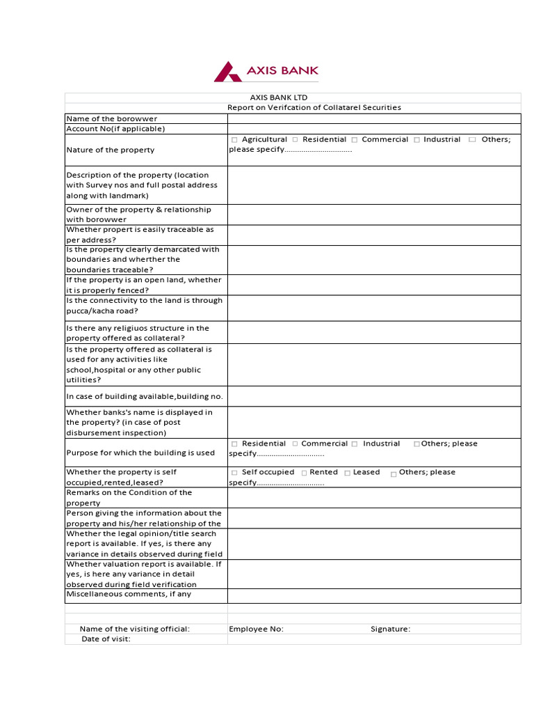 Collateral Audit Report for Axis Bank | PDF