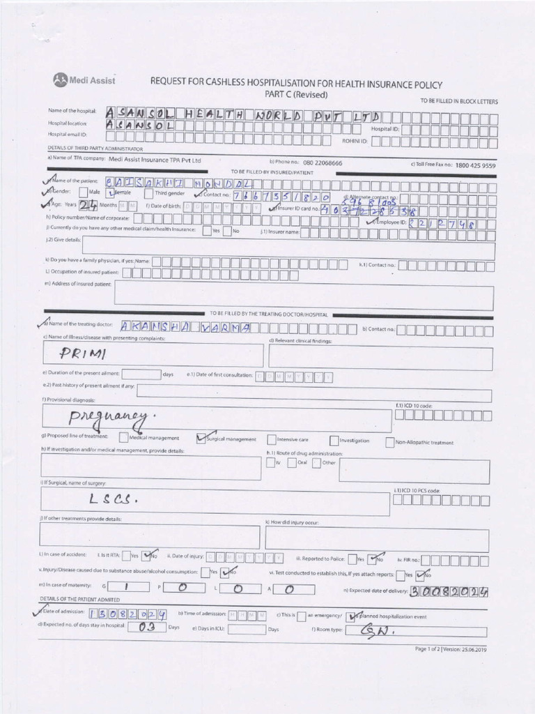 Cashless Hospitalization Request Form | PDF