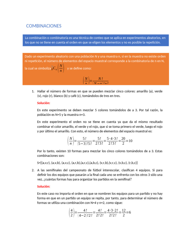 COMBINACIONES | PDF | Rojo | Combinatoria